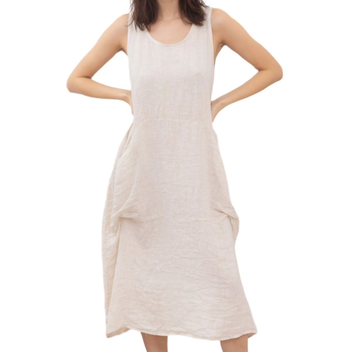 One Size Sleeveless Pure Linen Dress With Tiered Panel – Boutique Mode ...
